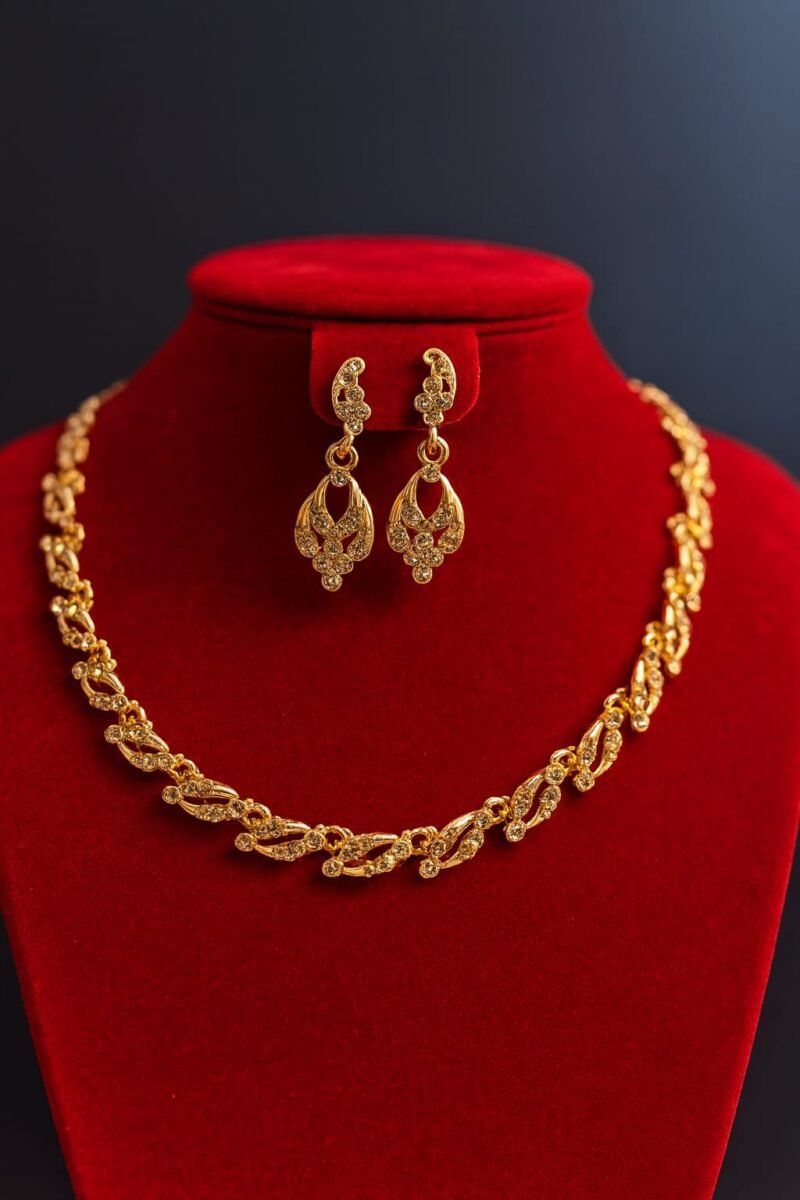 Gold coloured Necklace set designed by Isabel jewels – Isabel Jewels